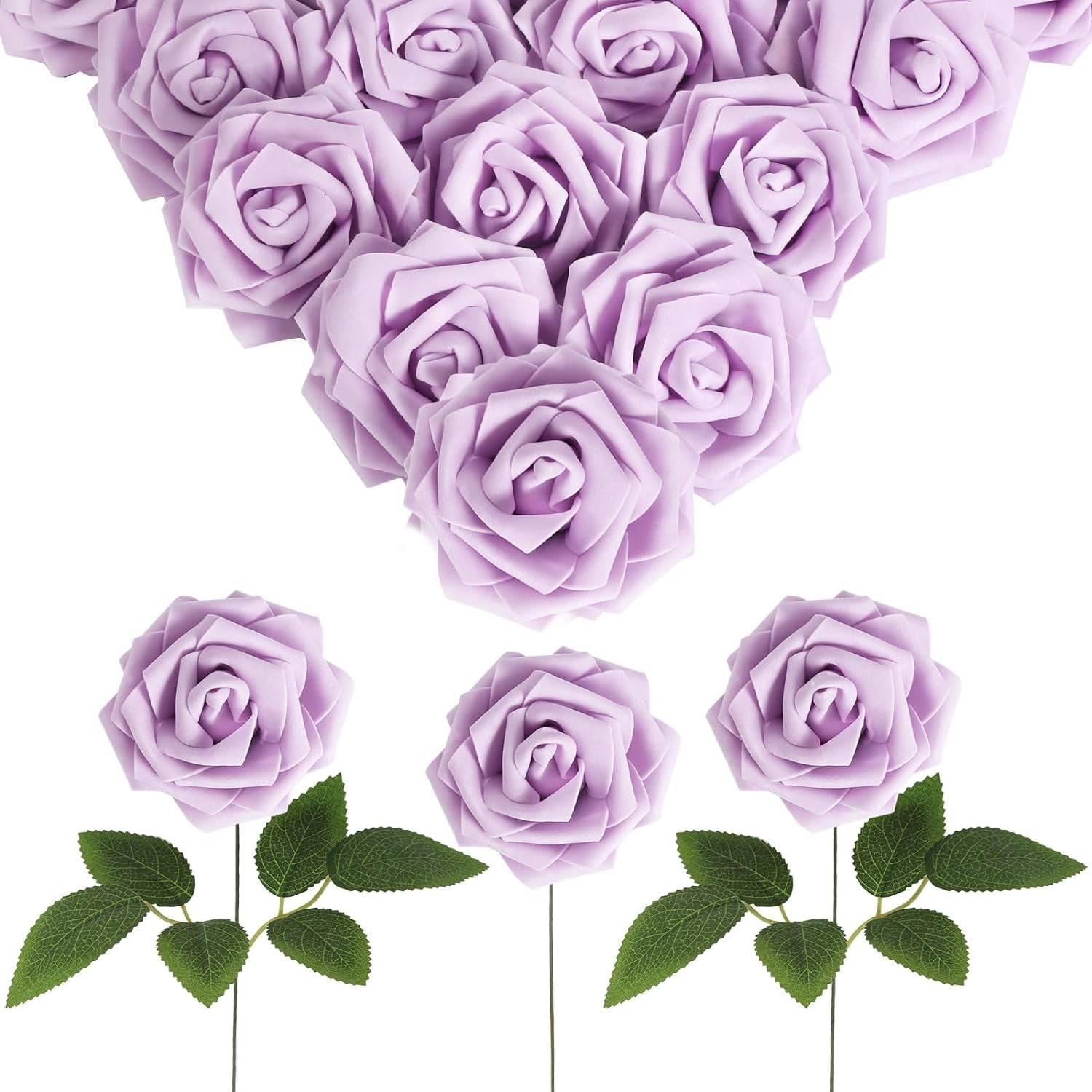 30pcs Baby Blue Roses Foam Flowers Artificial Roses with Stems, Fake ...