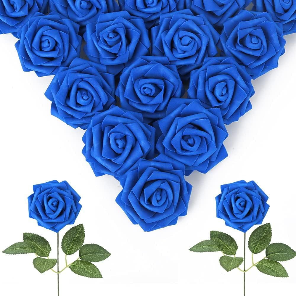 30pcs Baby Blue Roses Foam Flowers Artificial Roses with Stems, Fake ...