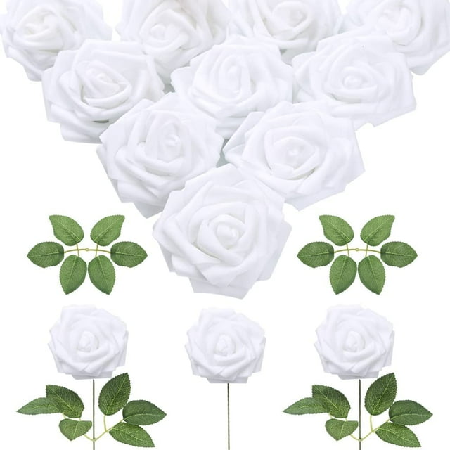 30pcs Baby Blue Roses Foam Flowers Artificial Roses with Stems, Fake ...