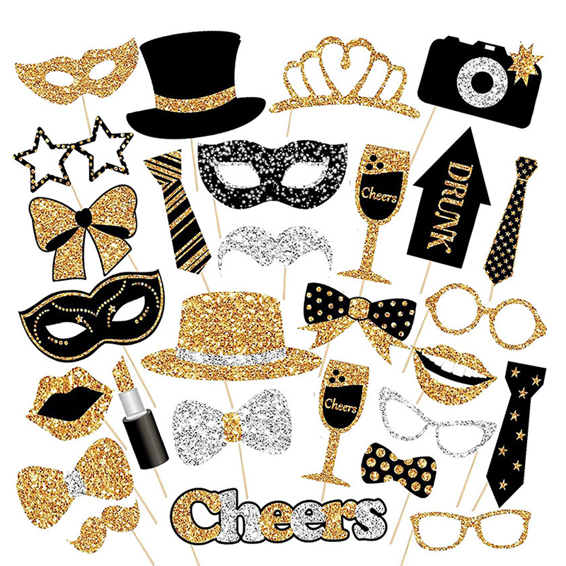 30pcs Black Golden Party Photo Booth Props for Birthday Weddings ...