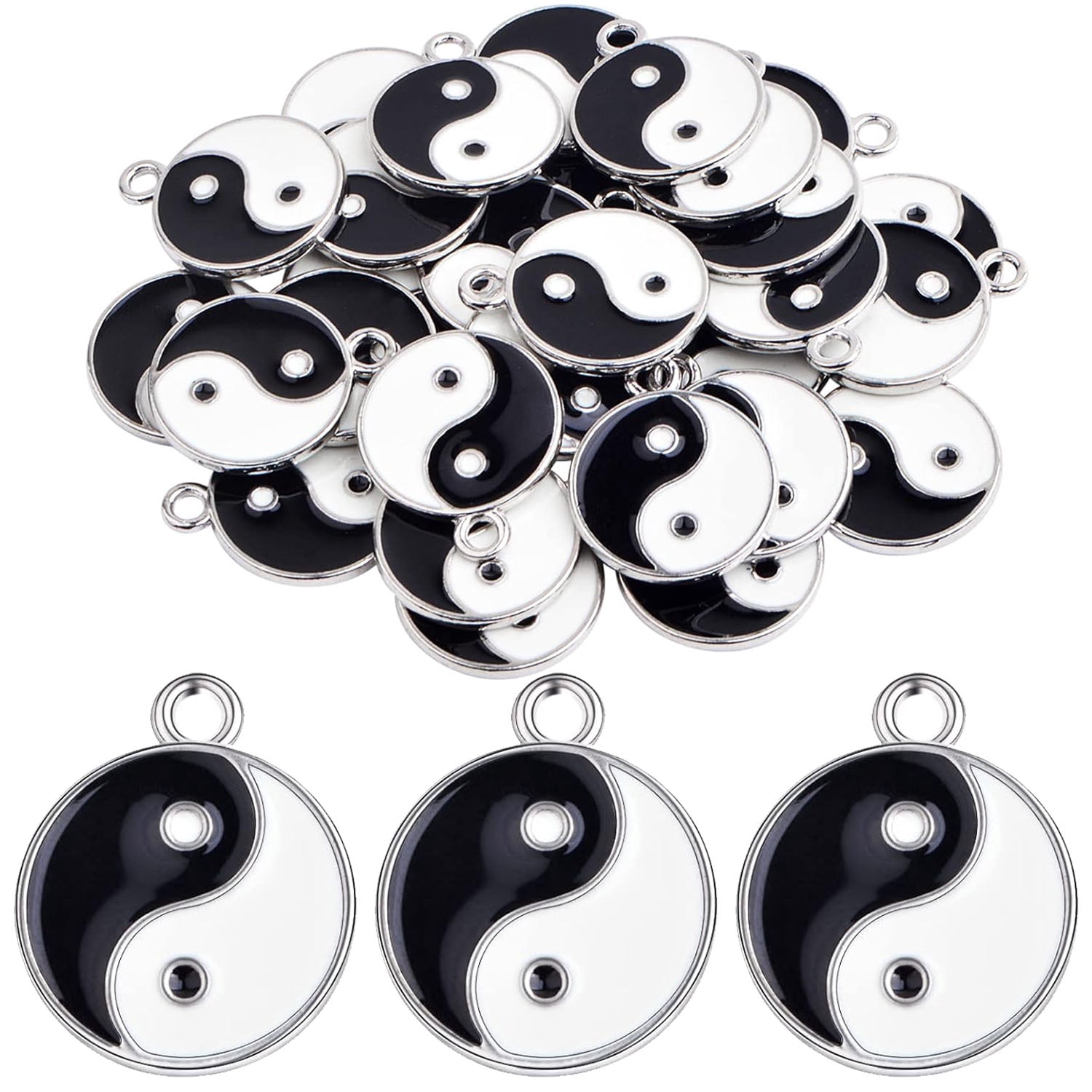 30pcs Black/White Yin Yang Charms Alloy Enamel Tai Chi Yin Yang Ba Gua ...