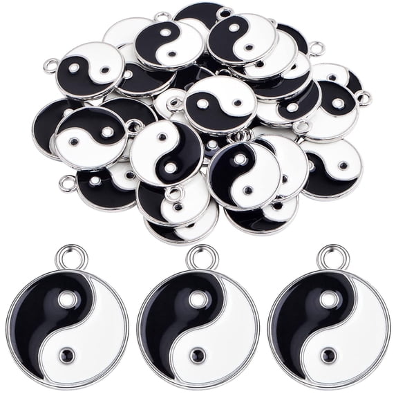 30pcs Black/White Yin Yang Charms Alloy Enamel Tai Chi Yin Yang Ba Gua ...