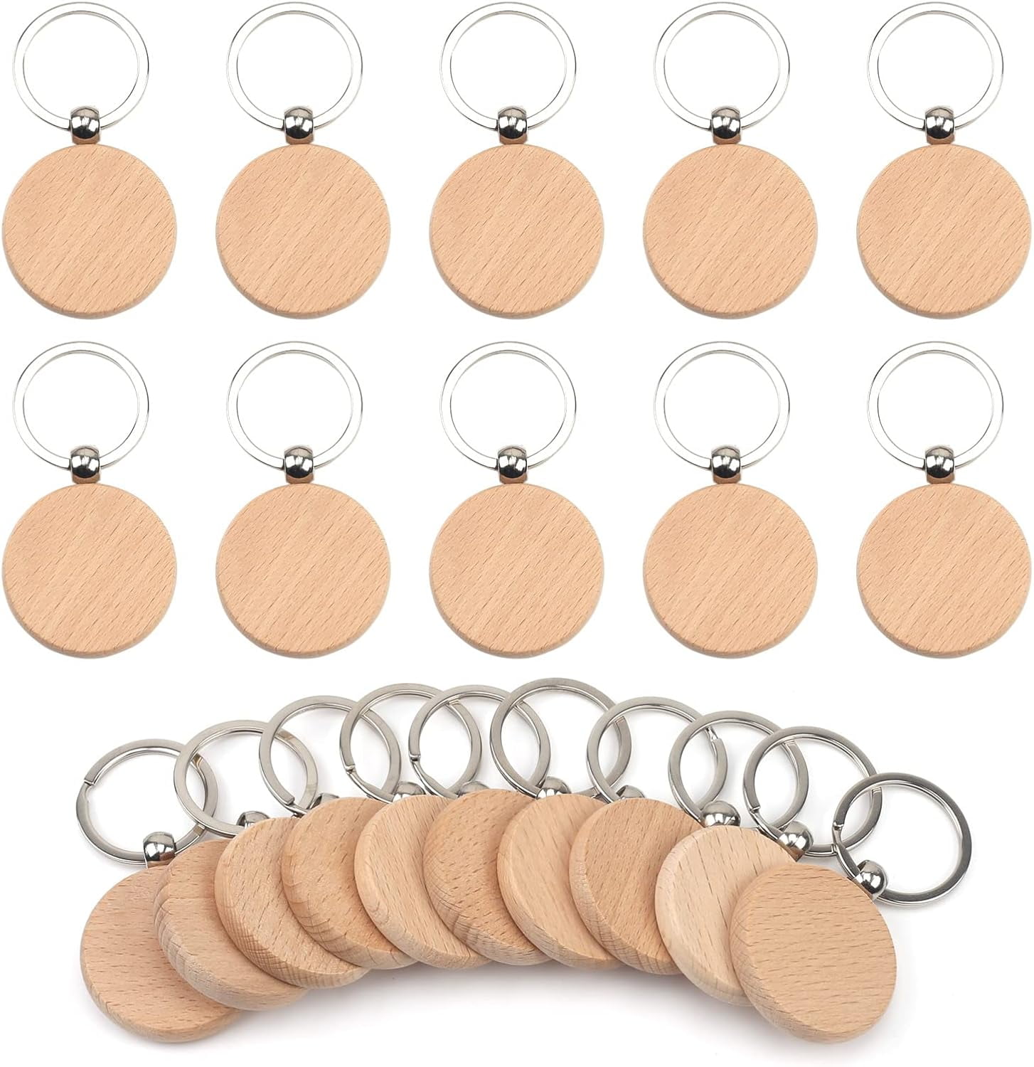 30pcs Blank Wooden Key Chain Wood Keychain Key Ring Key Tags ...