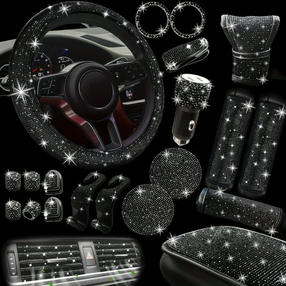 30pcs Bling Car Accessories Set for Women, Steering Wheel Covers ...