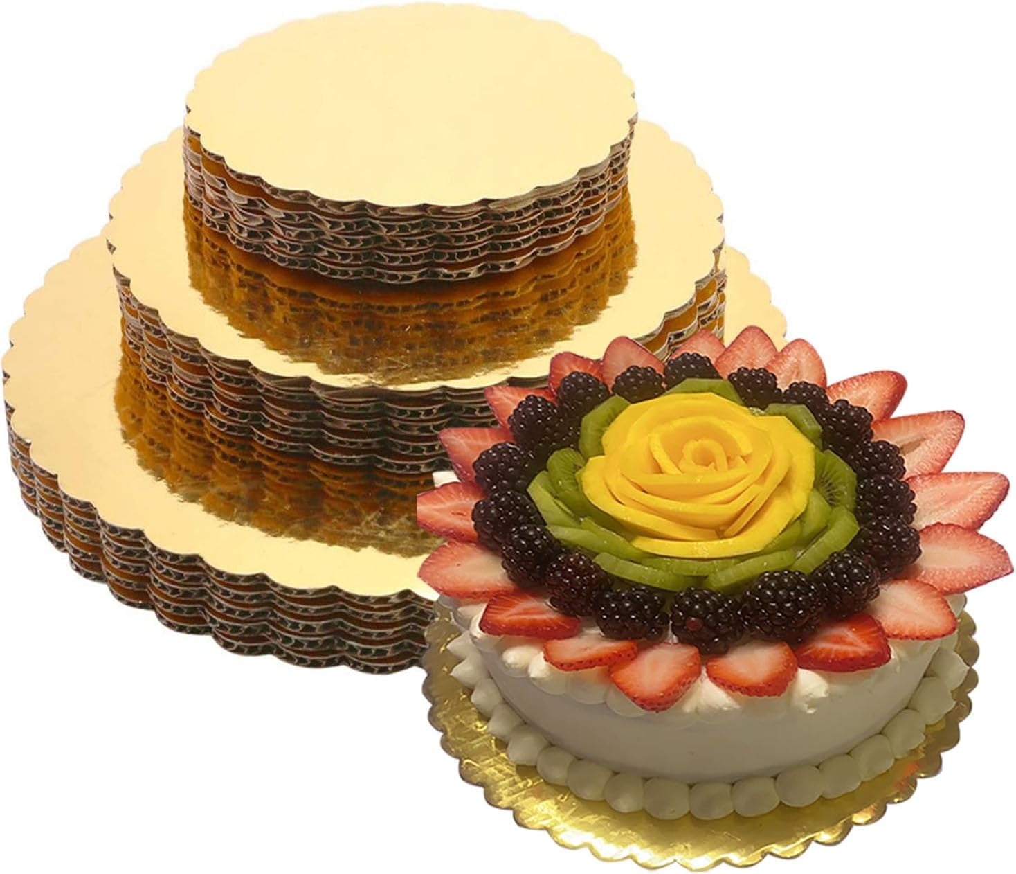 30pcs Cake Boards Golden Round Sturdy Cake Circles Scallop Edge ...