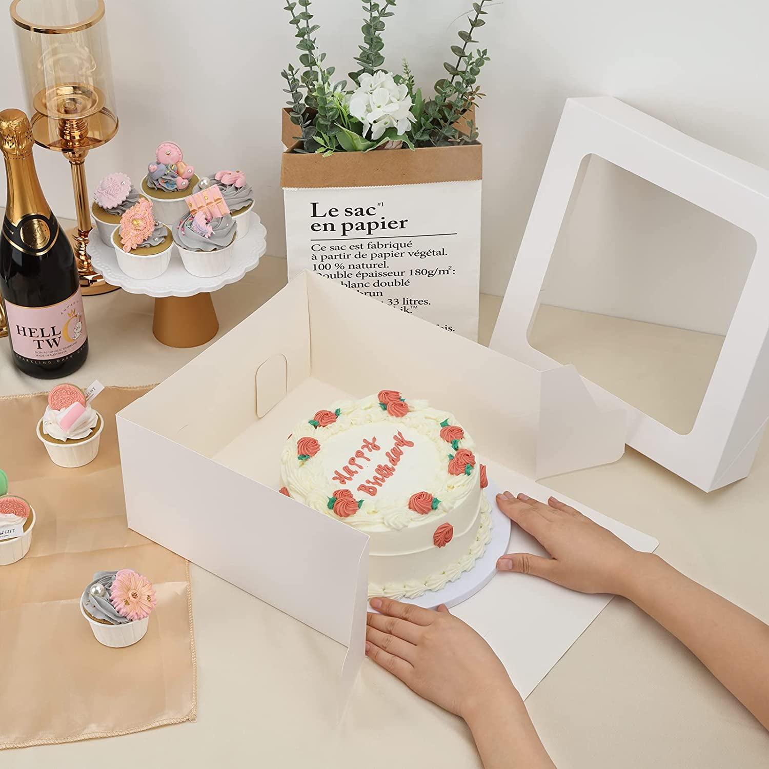 30pcs Cake Boxes, 12x12x6 Inch Square Bakery Boxes with Window Cajas ...