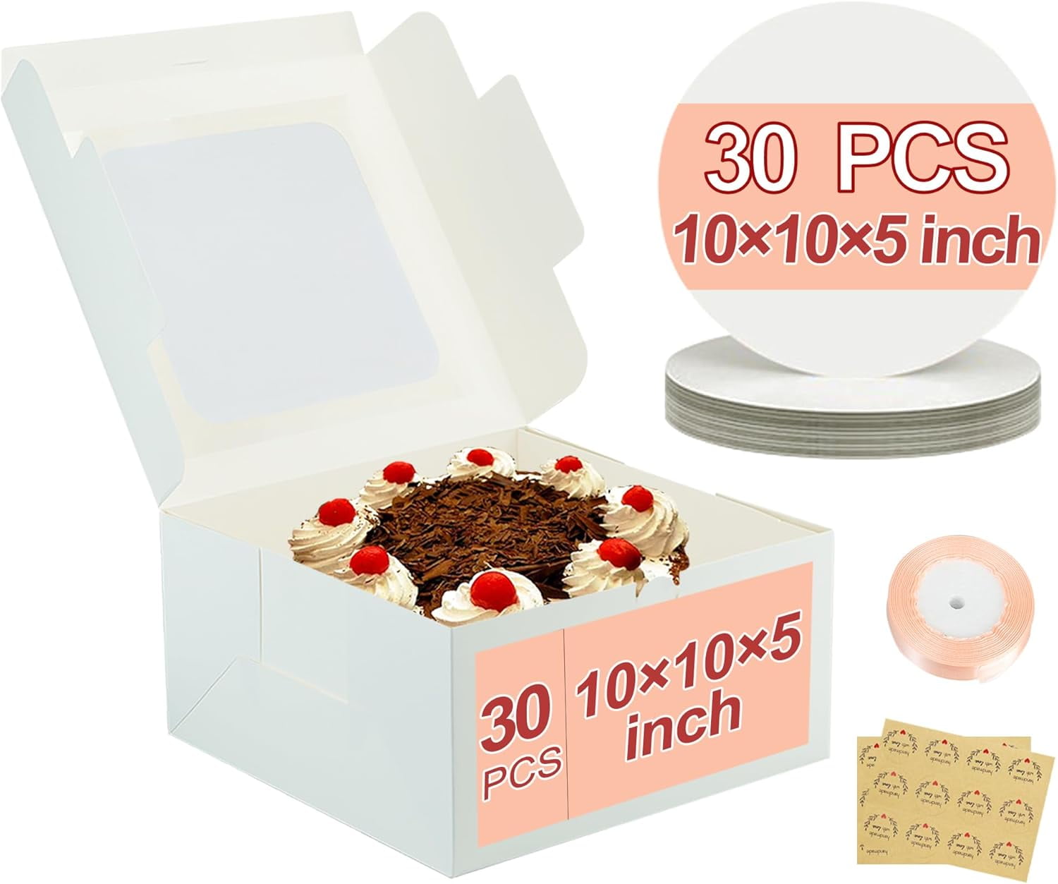 30pcs Cake Boxes and 30 Pack 10 Inch Round Cake Boards,10x10x5 Inches ...