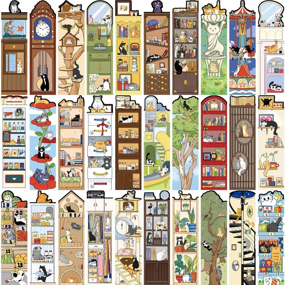 Cartoon Cat Bookmarks - 30pcs Book Page Dividers with Fun Animal ...