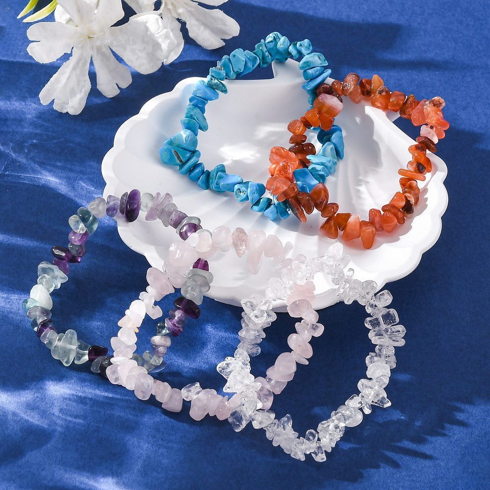 30pcs Chips Natural Gemstone Beaded Stretch Bracelets 1-3/4 inch(4.5cm ...
