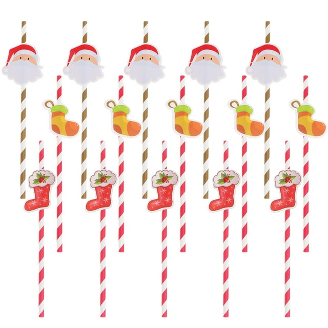 30pcs Christmas Straws Decor Christmas Party Straws Cartoon Paper ...