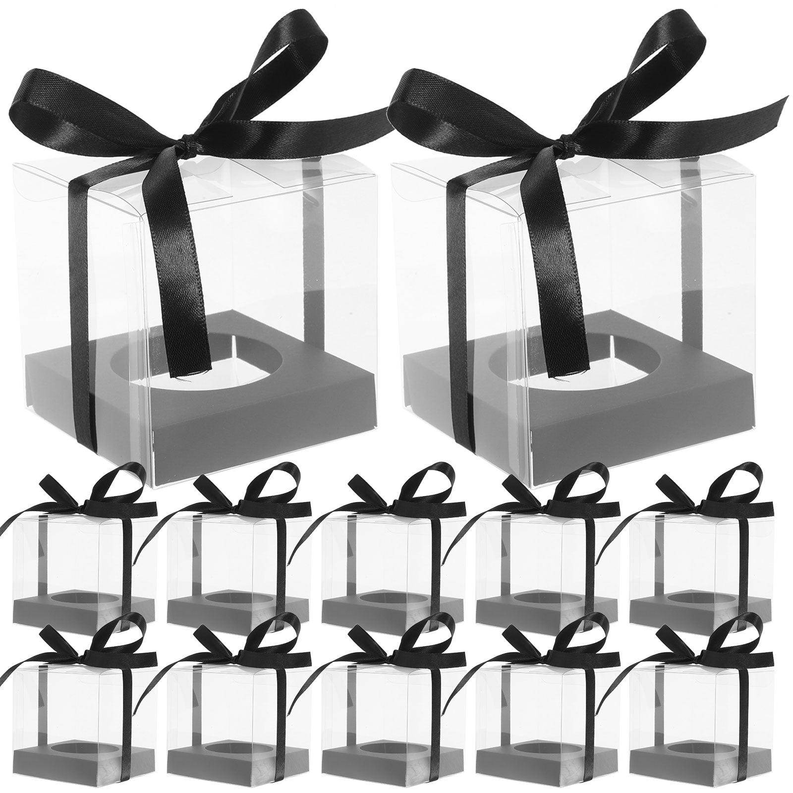 HOMEMAXS Black PET Cake Packing Boxes with Ribbon for Mousse Cakes and ...