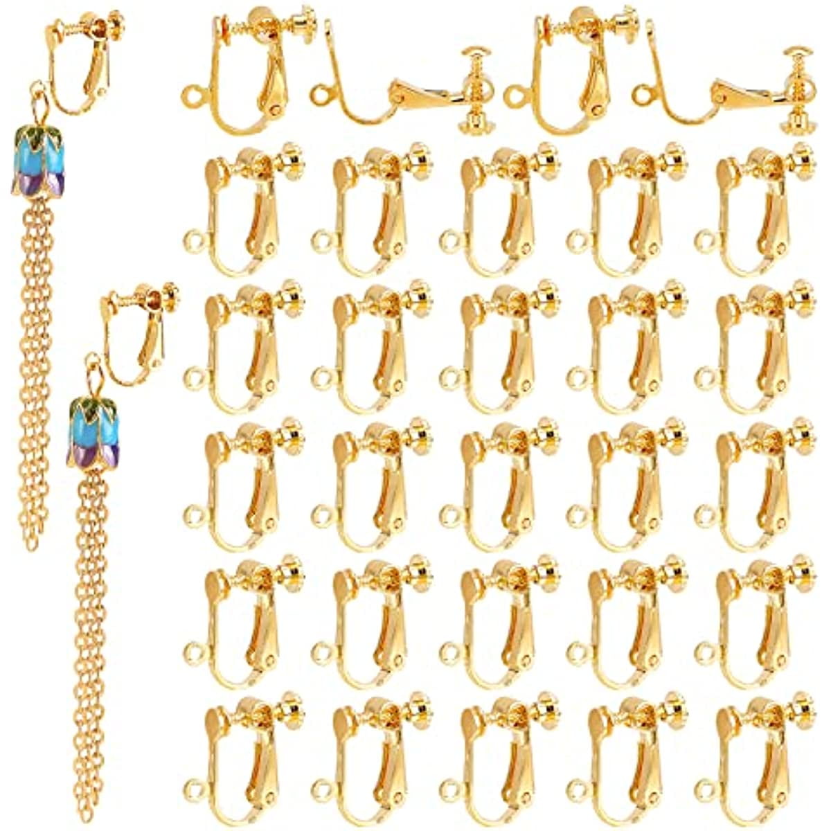 30pcs Clip-on Earring Converter 18K Gold Earring Clip Backs Brass ...