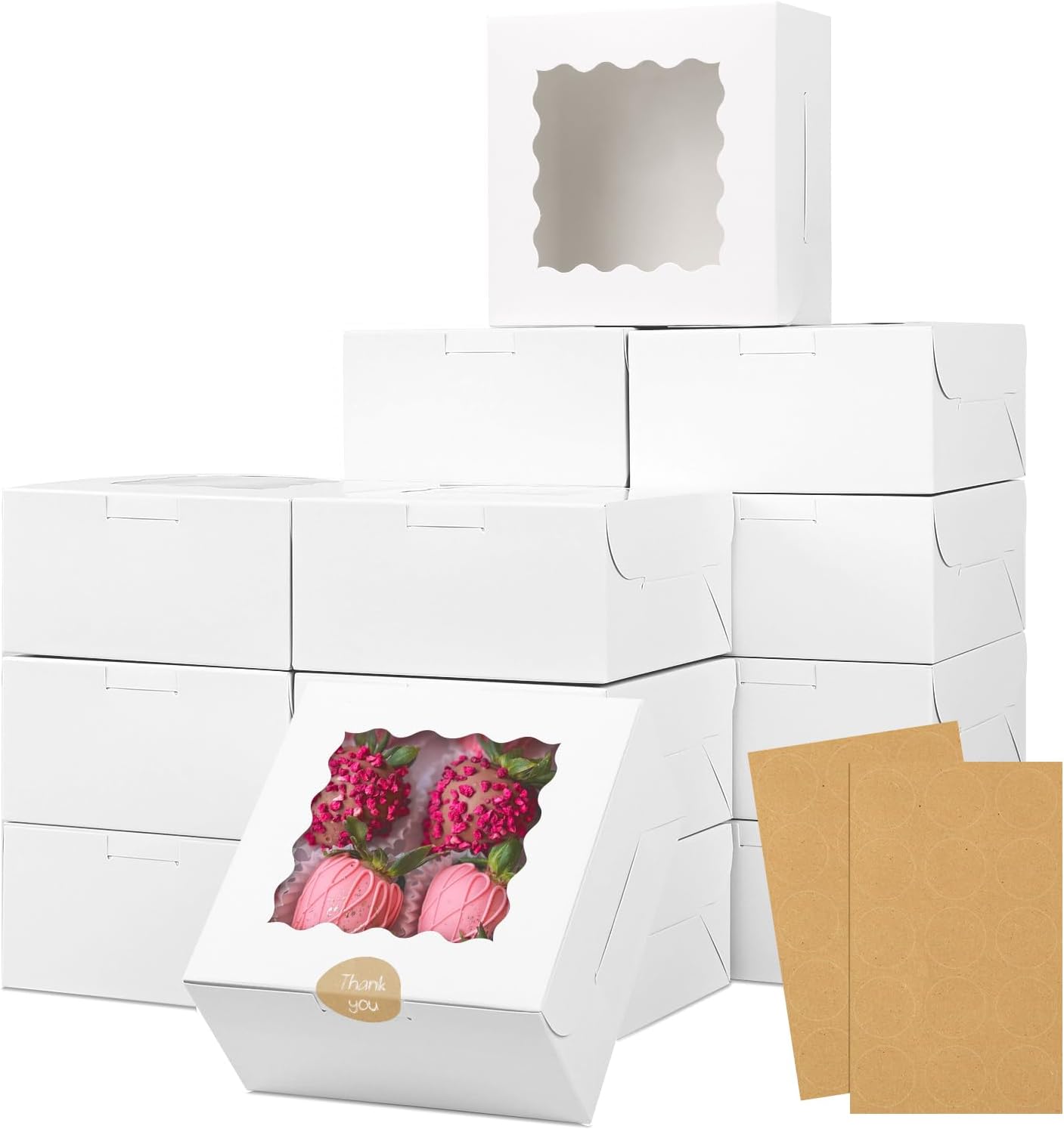 30pcs Cookie Boxes, 6x6x3 Inches Bakery Box with Window, White Treat ...
