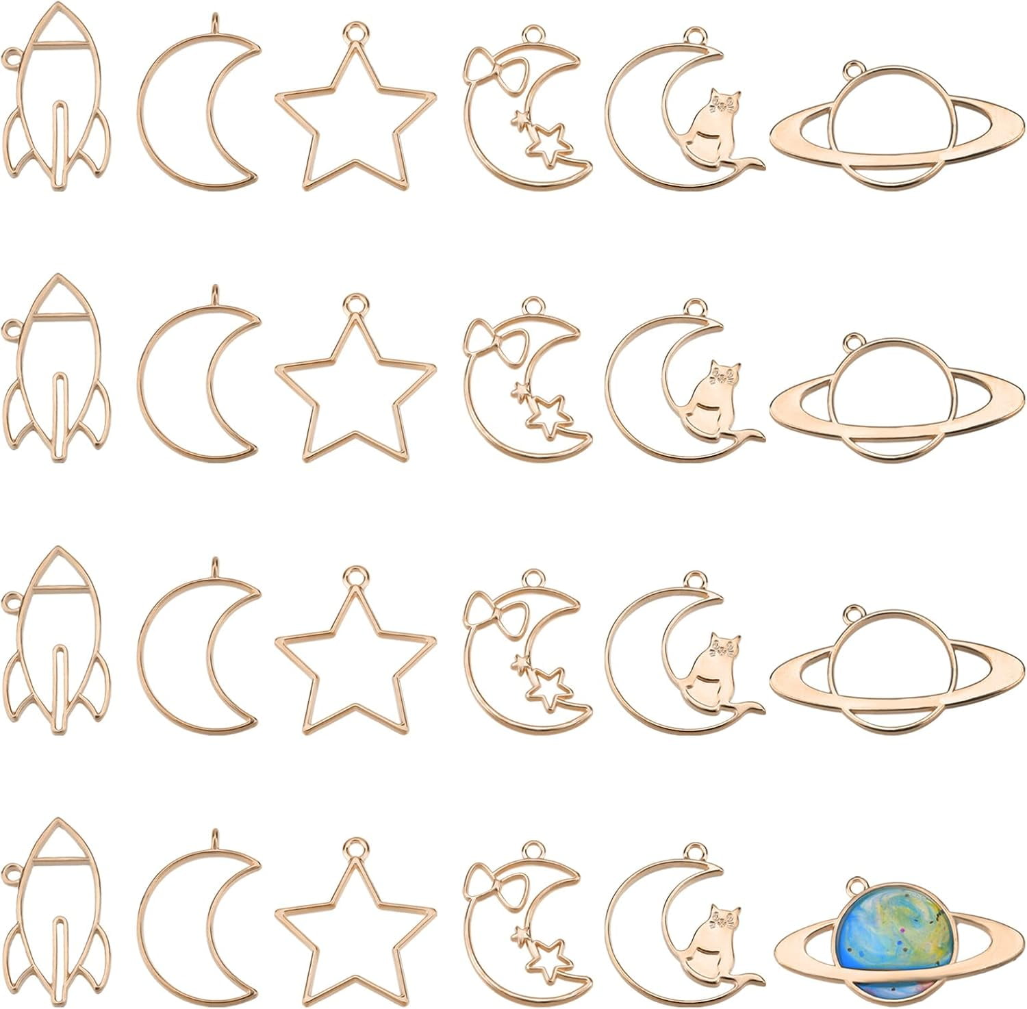 30pcs Cosmos Theme Open Bezel Charms 6-Style Alloy Frame Pendants Color ...