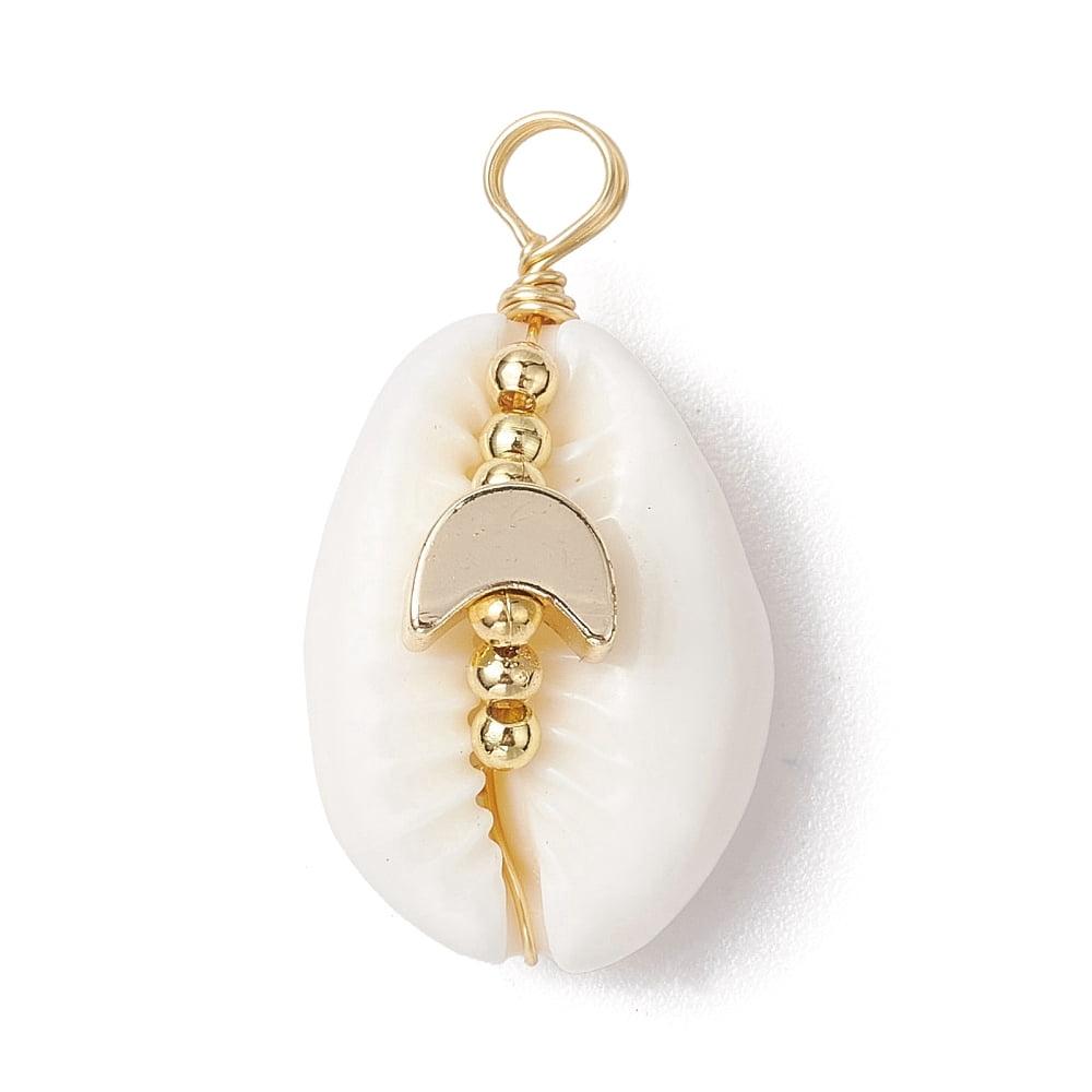 30pcs Cowrie Shell Copper Wire Wrapped Pendants Brass Golden Moon 25.5 ...