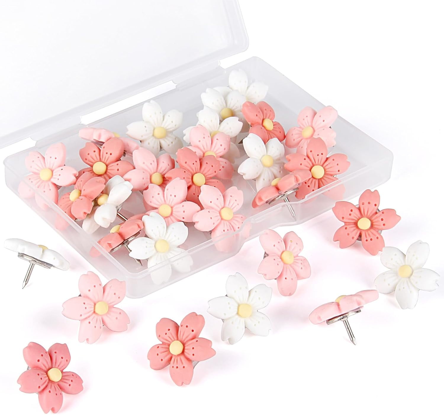 30pcs Decorative Flower Push Pins - Pink Thumb Tacks for Cork Board ...