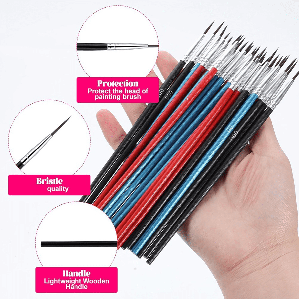 30pcs Detail Brushes, Fine Tip Paint By Number Brushes, 3 Sizes 0 00 00 ...