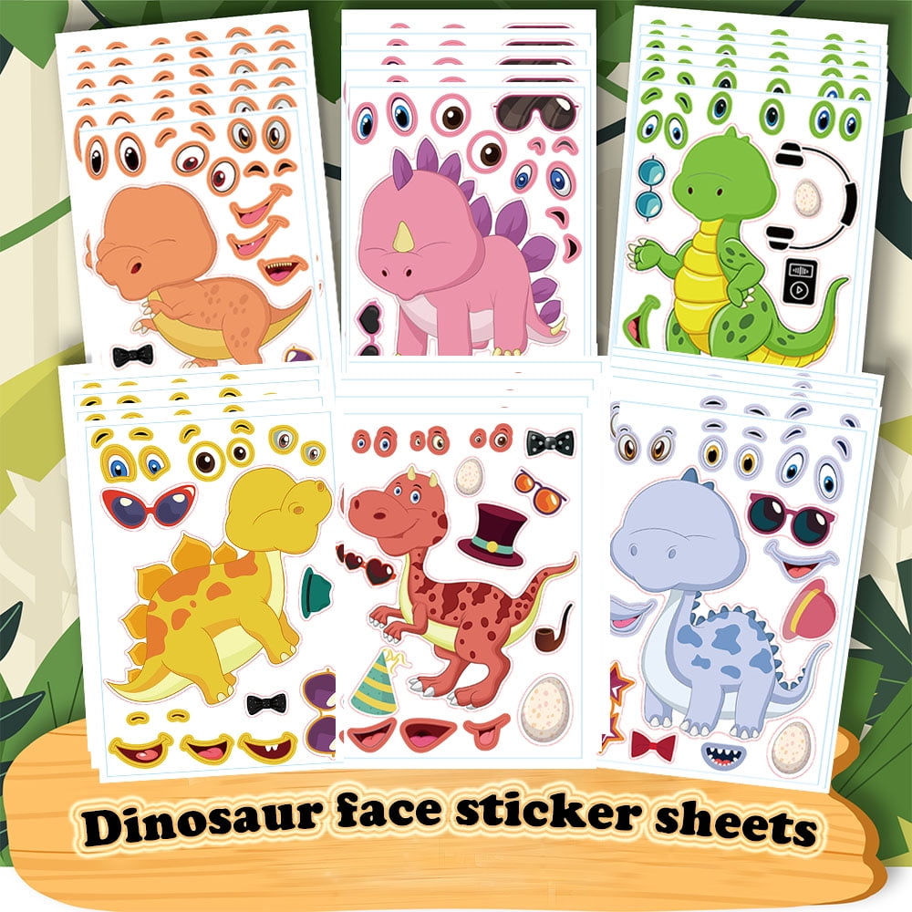 30pcs Dinosaur Face Stickers Sheets for Kids Boys Girls, Make Your Own ...
