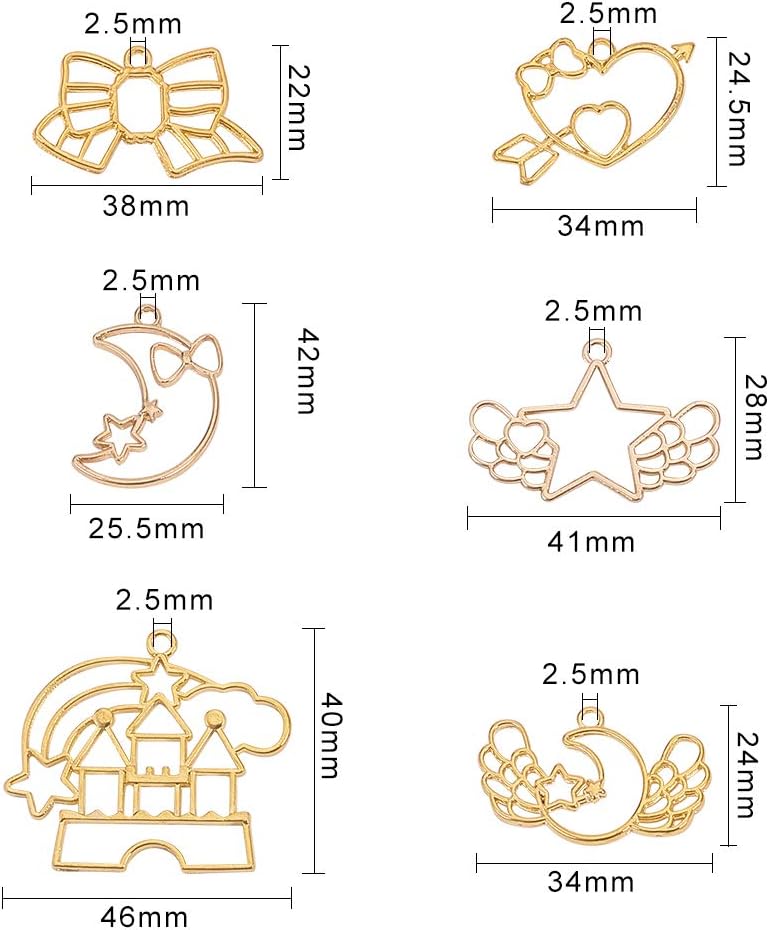 30pcs Fancy Theme Open Bezel Charms 6-Style Alloy Frame Pendants Color ...
