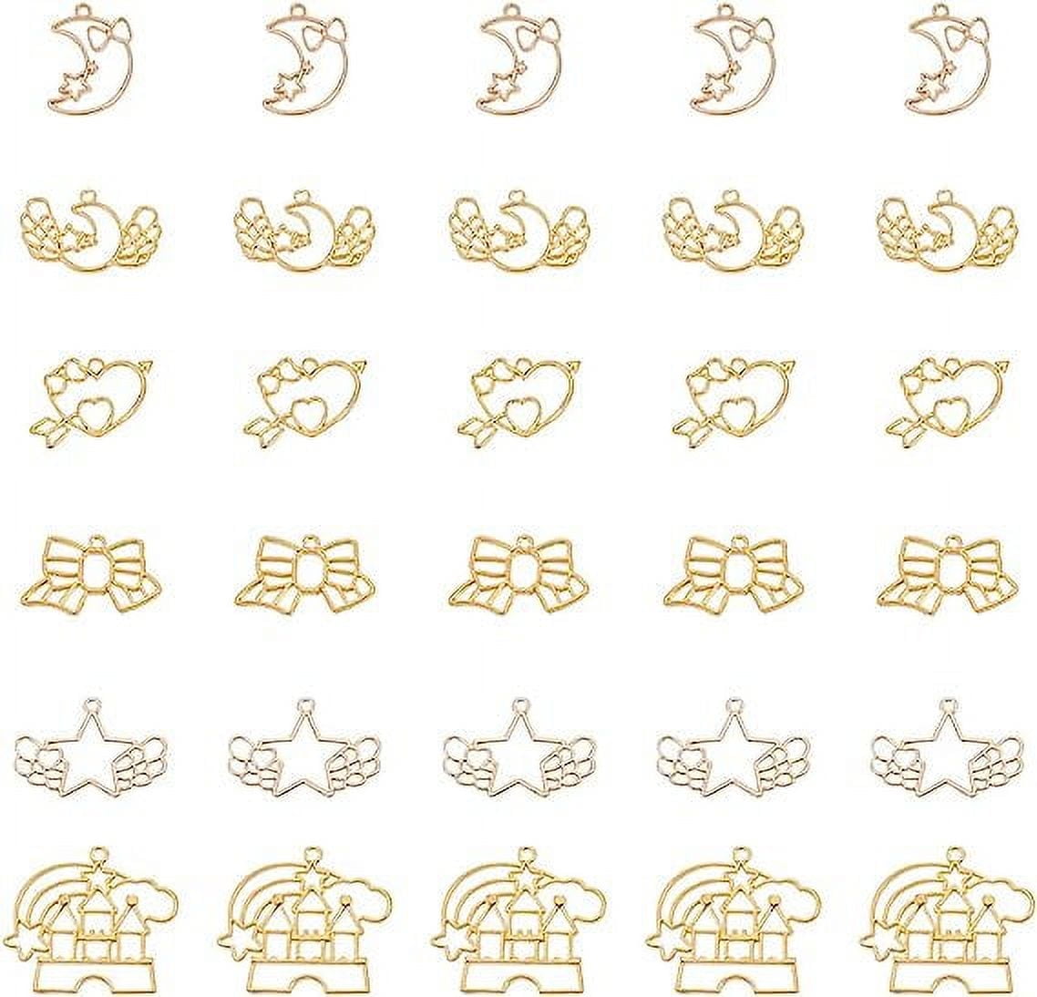 30pcs Fancy Theme Open Bezel Charms 6-Style Alloy Frame Pendants Color ...
