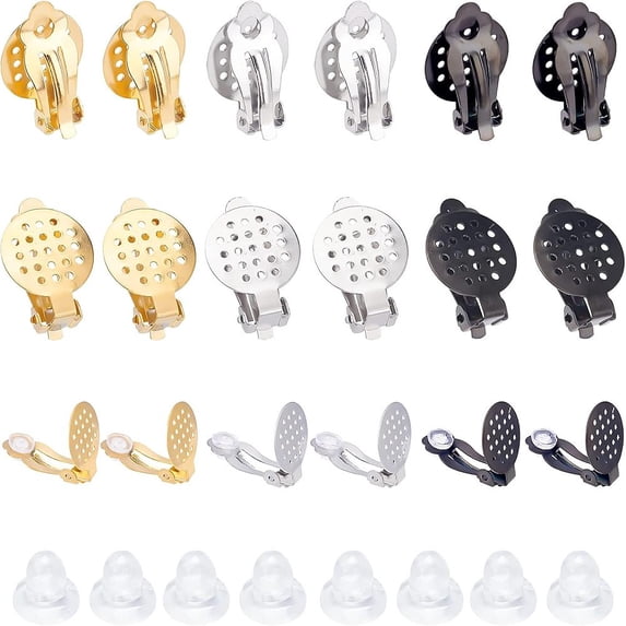 30pcs Flat Round Base Clip-on Earring Stainless Steel Ear Hoops with ...