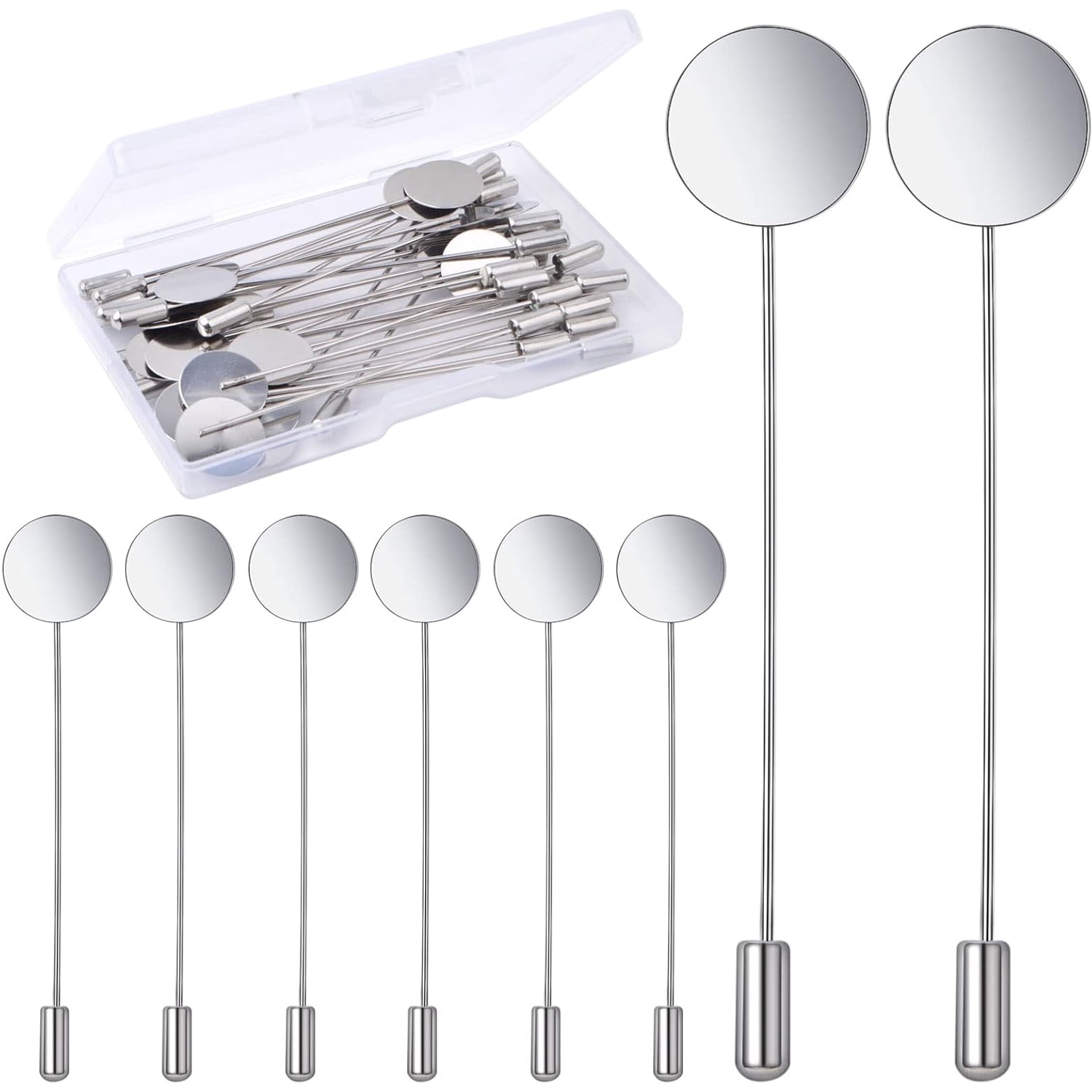30pcs Flat Round Tray Safety Pins Lapel Sticks Stainless Steel Blank ...