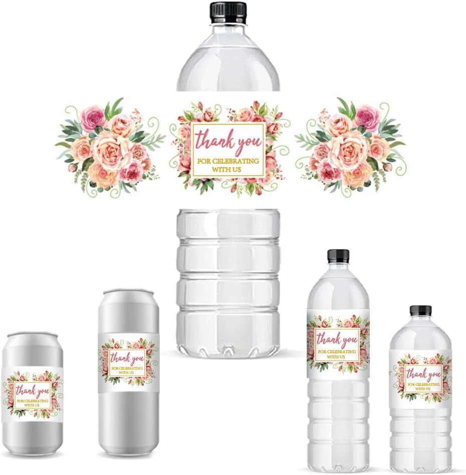 30pcs Flower Water Bottle Labels Thank You for Celebrating with Us ...