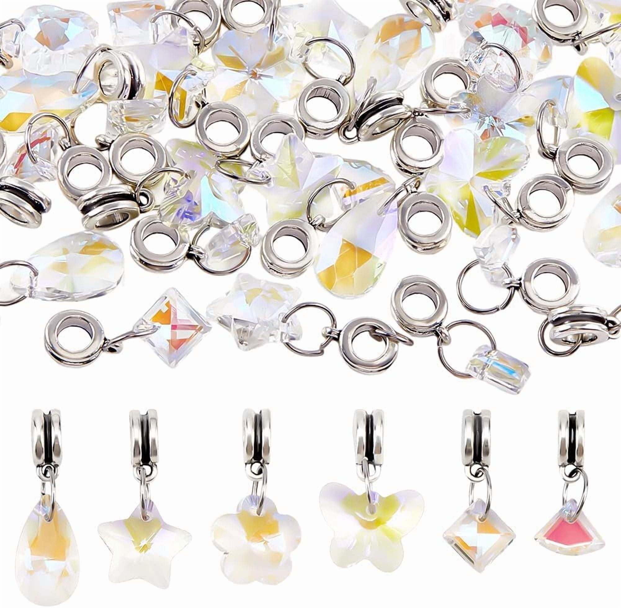 30pcs Glass Dangle Charms 6 Style Clear AB Faceted Heart Star Teardrop ...