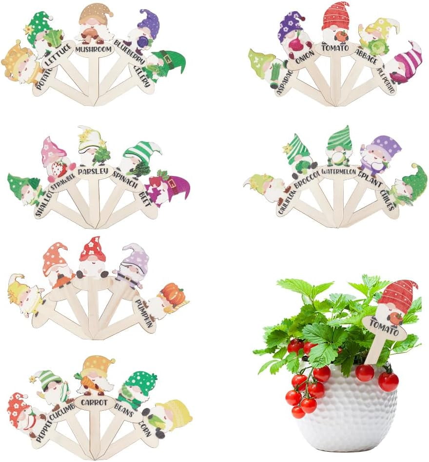 30pcs Gnome Wooden Plant Labels Plants Markers Funny Gardening Stake ...