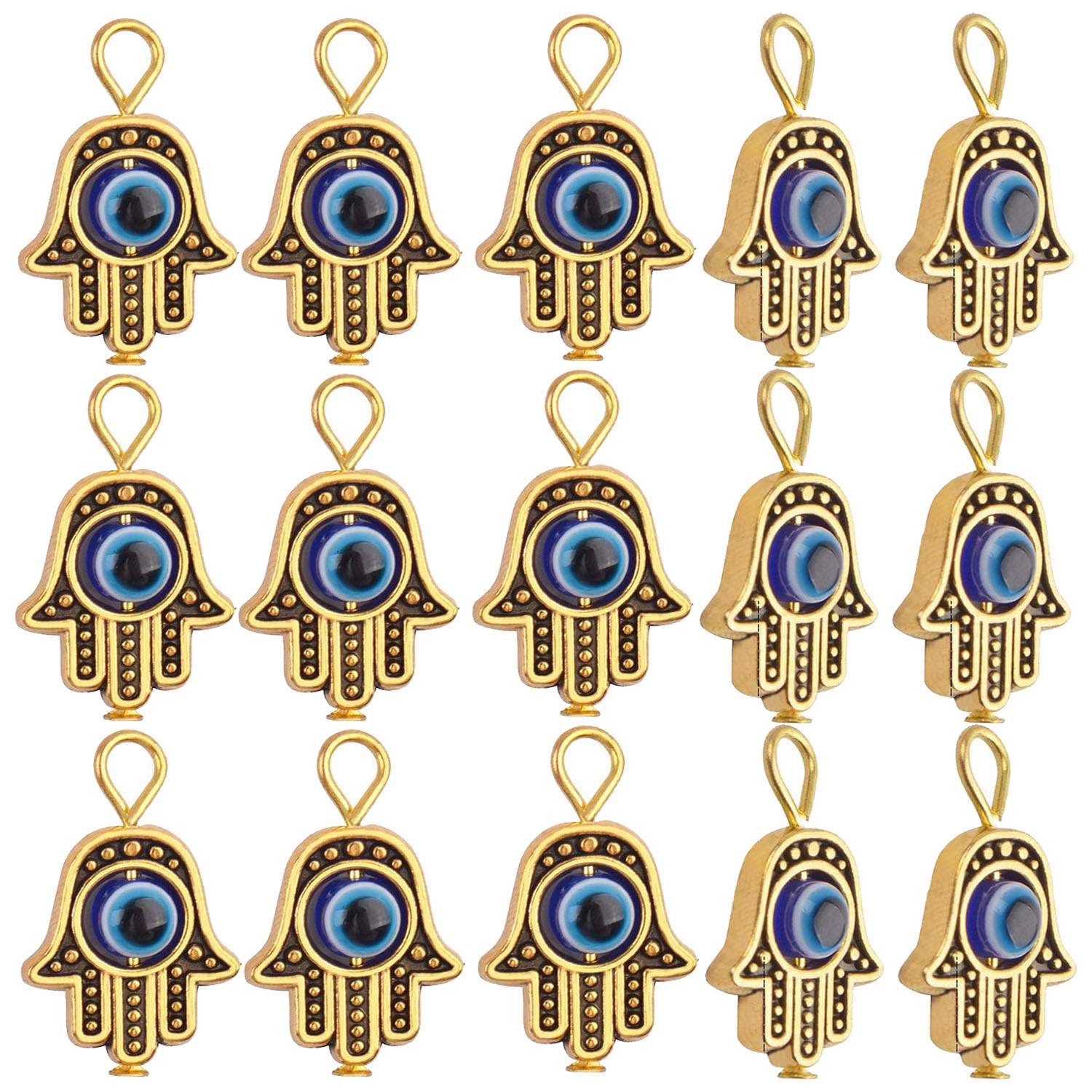 30pcs Gold，Antique Hamsa Hand Evil Eye Charms Hand of Fatima Pendants ...