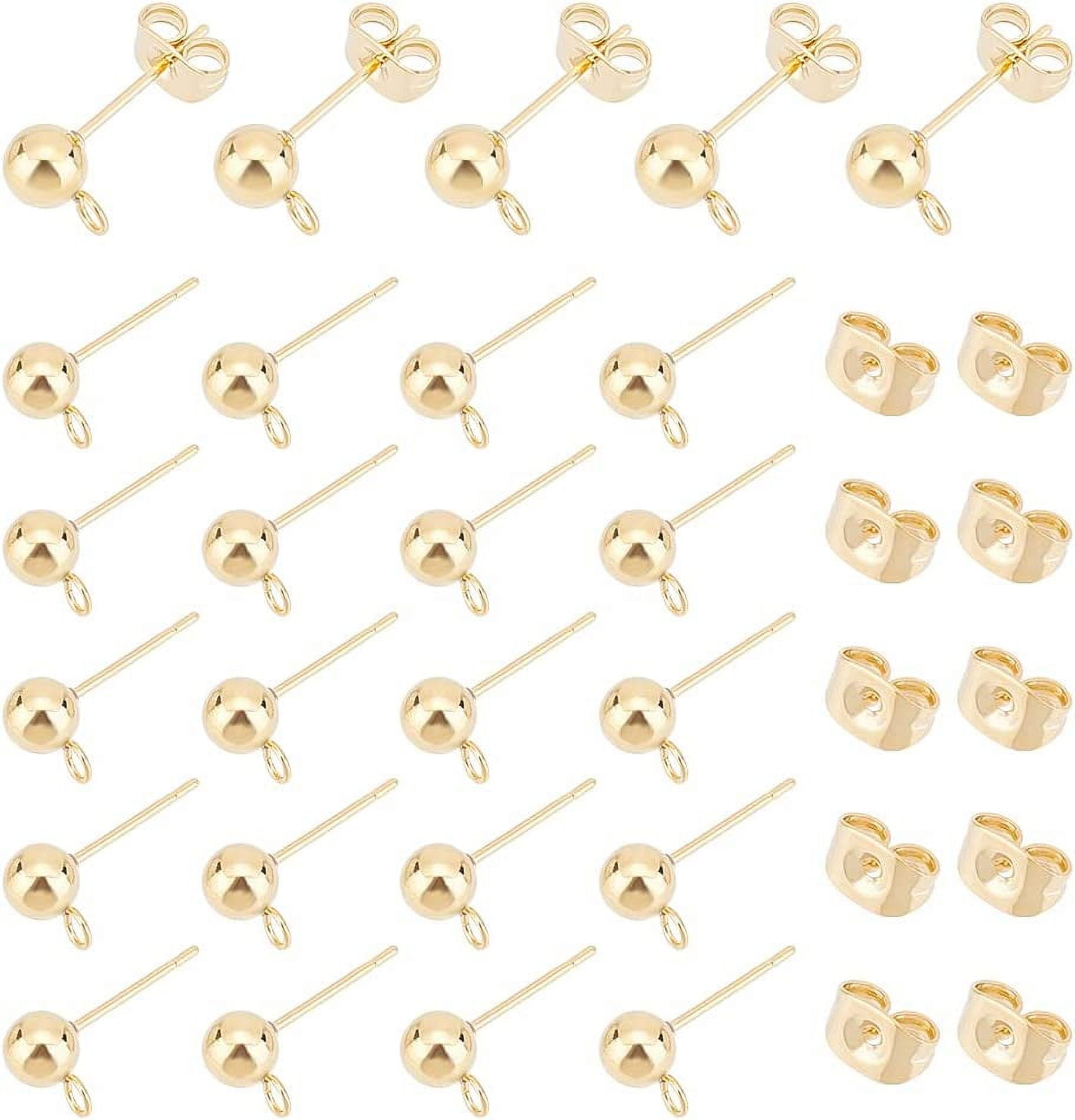 30pcs Gold Ball Post Stud Earrings, Hypoallergenic 304 Stainless Steel ...