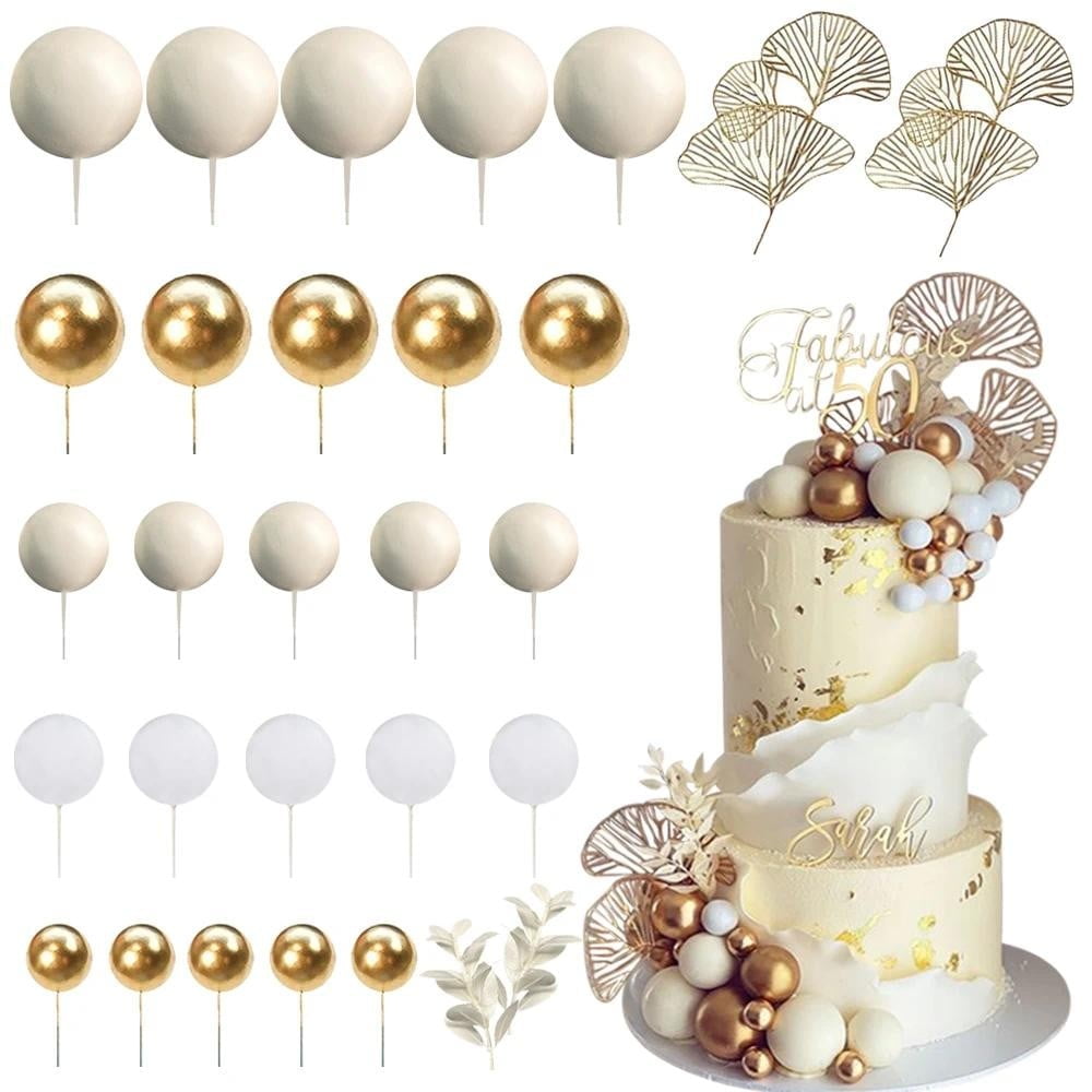 30pcs Gold Cream Cake Topper Gold Ginkgo Leaves DIY Boho Birthday ...