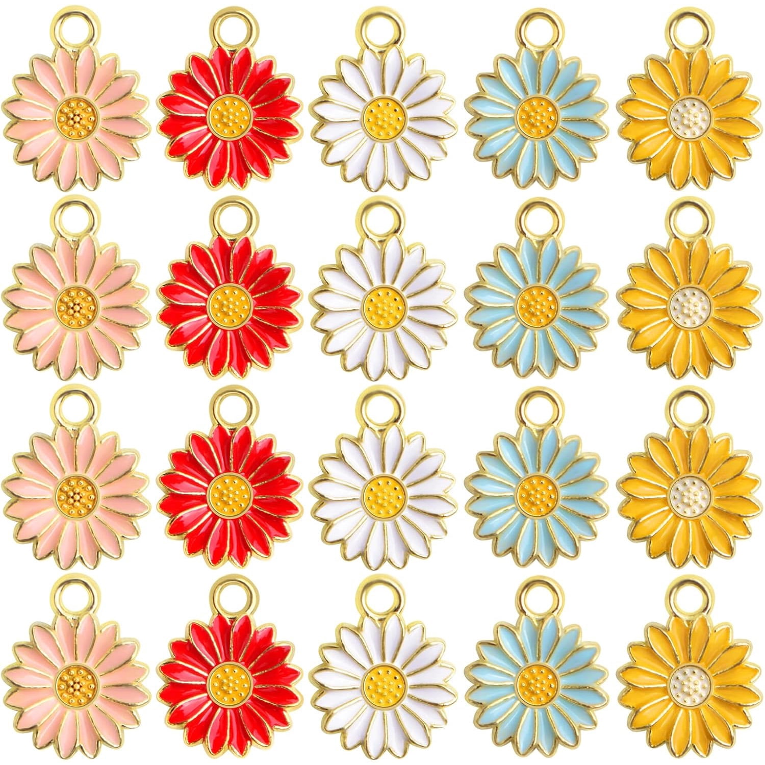 30pcs Golden Plated Enamel Sunflower Pendant Charms Alloy Sunflower ...