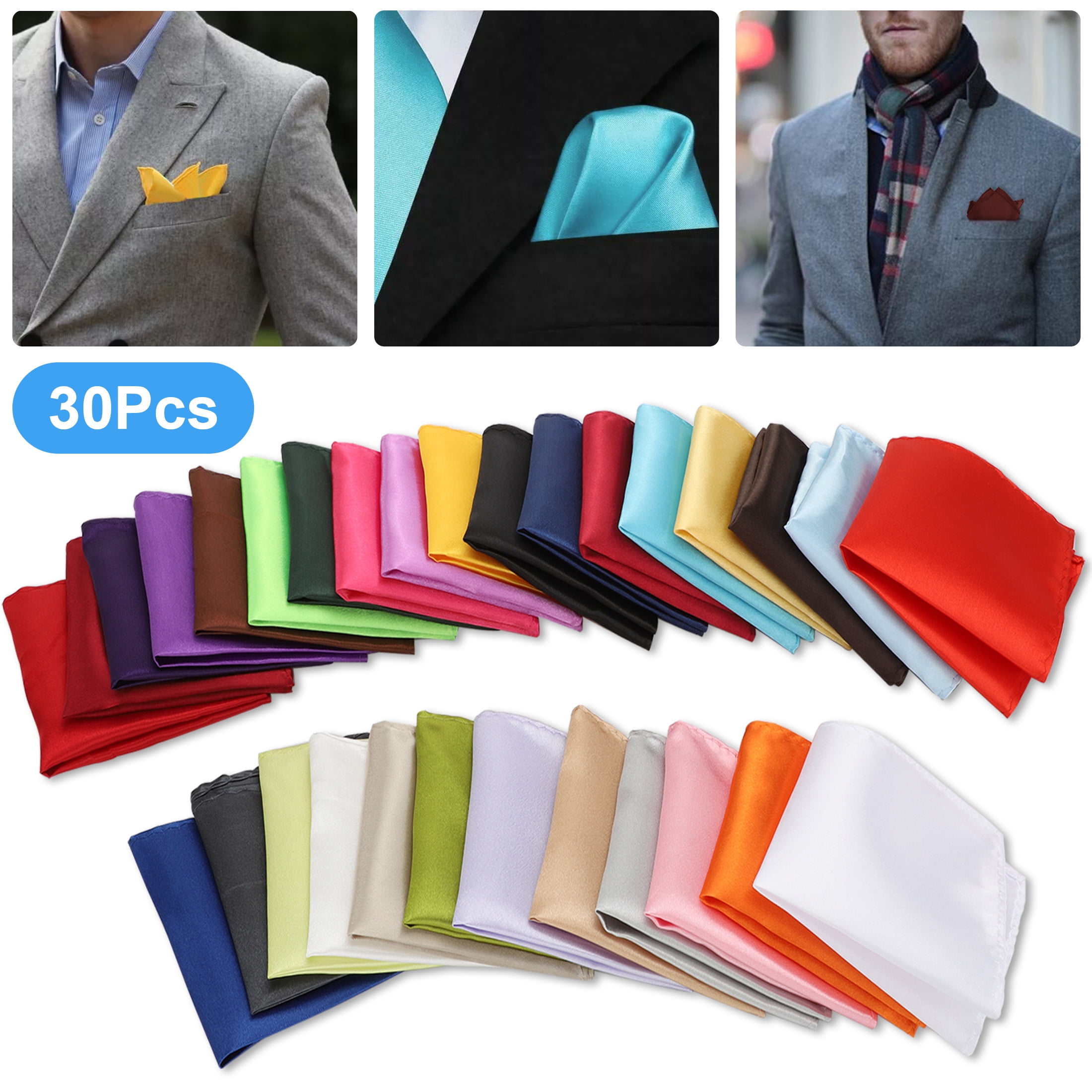 "TSV 30pcs Assorted Color Polyester Handkerchiefs for Men 8.7""x8.7 ...