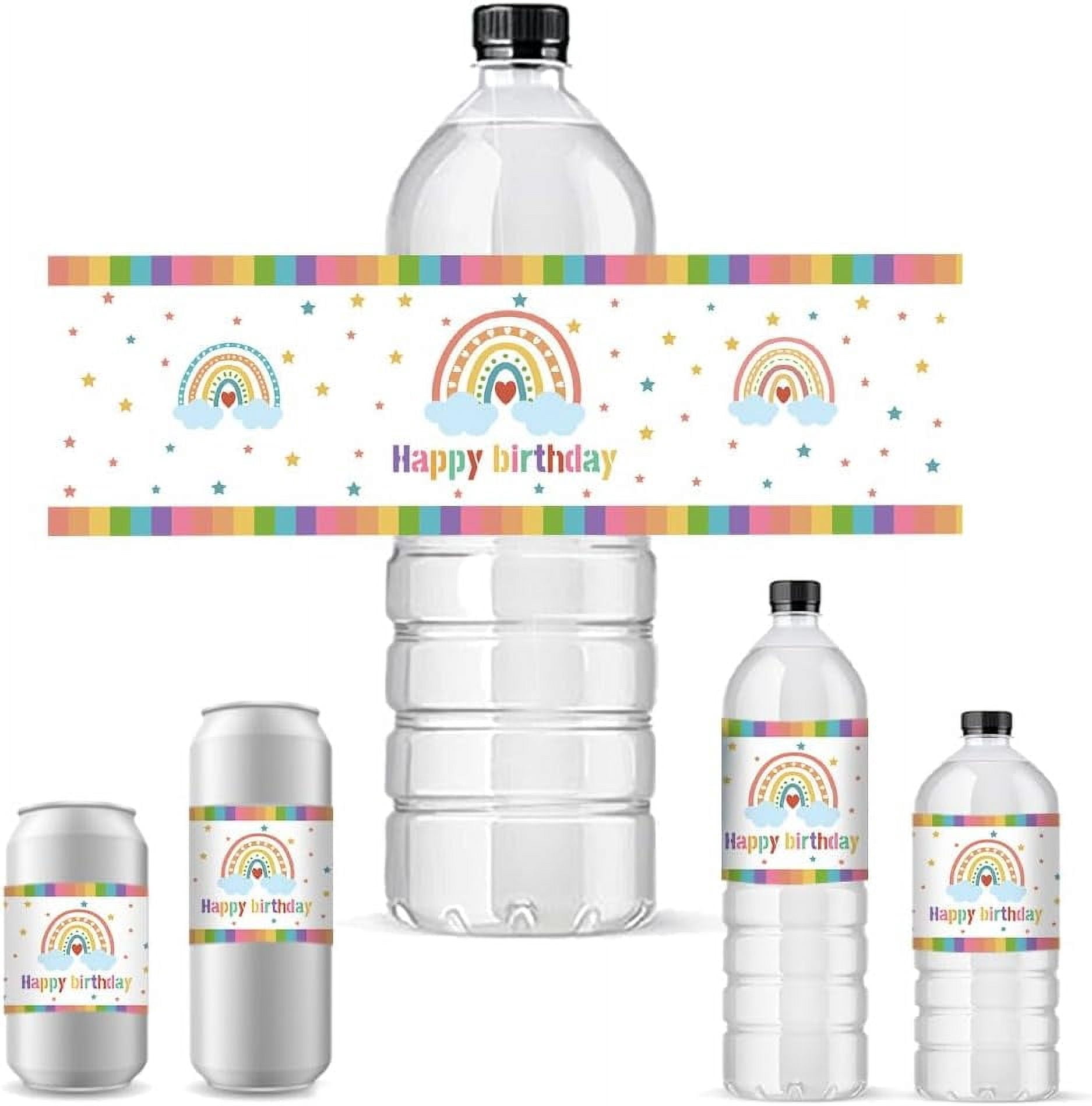 30pcs Happy Birthday Water Bottle Wraps Rainbow Star Water Bottle ...