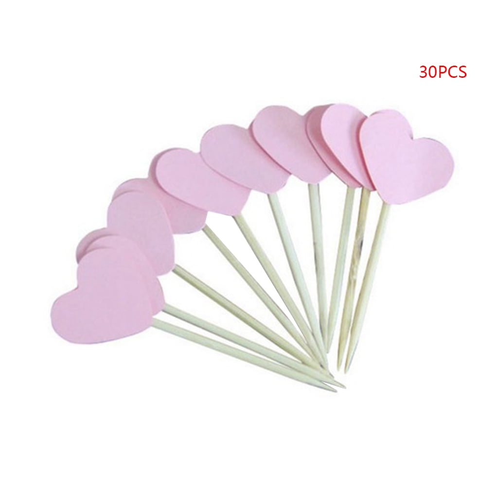 30pcs Heart Shape Cake Toppers Insert Cards with Toothpick Cupcake ...