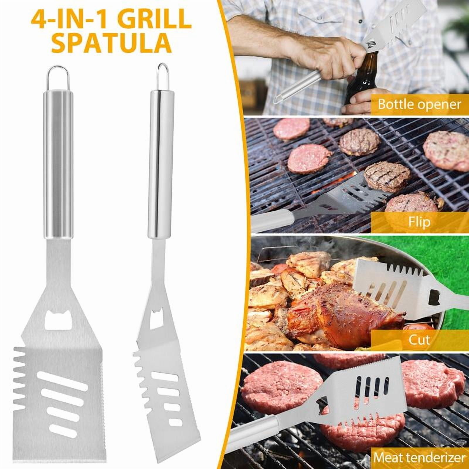30pcs Heavy Duty Stainless Steel BBQ Grill Tool Set with Non-Slip Accessories in Aluminum Case ...