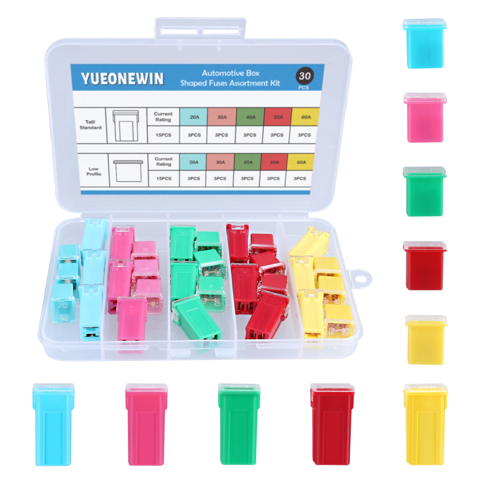 Giphtpoeet 30Pcs Jcase Car Fuse Assortment Kit Tall/Std and Low Profile ...