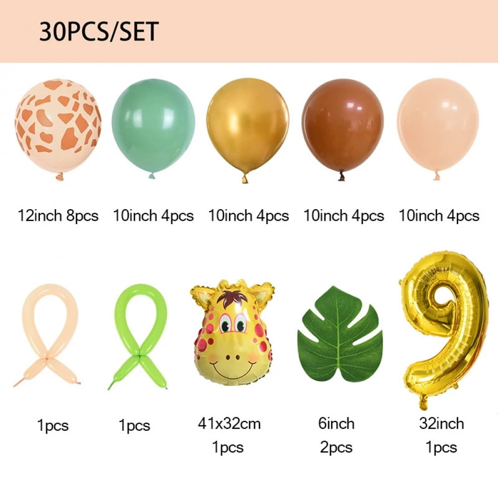 30pcs Jungle Safari Animal Girraffe Number Balloons Set Kids 1 2 3 Year ...