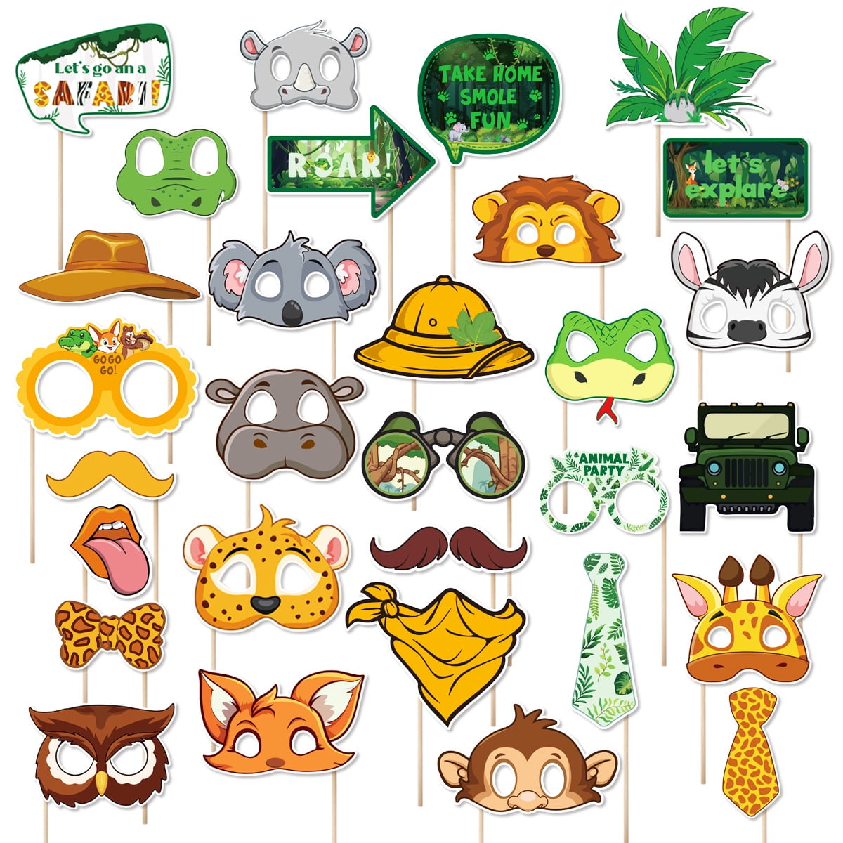 30pcs Jungle Safari Photo Booth Props,Wild Animals Selfie Props Kit for ...
