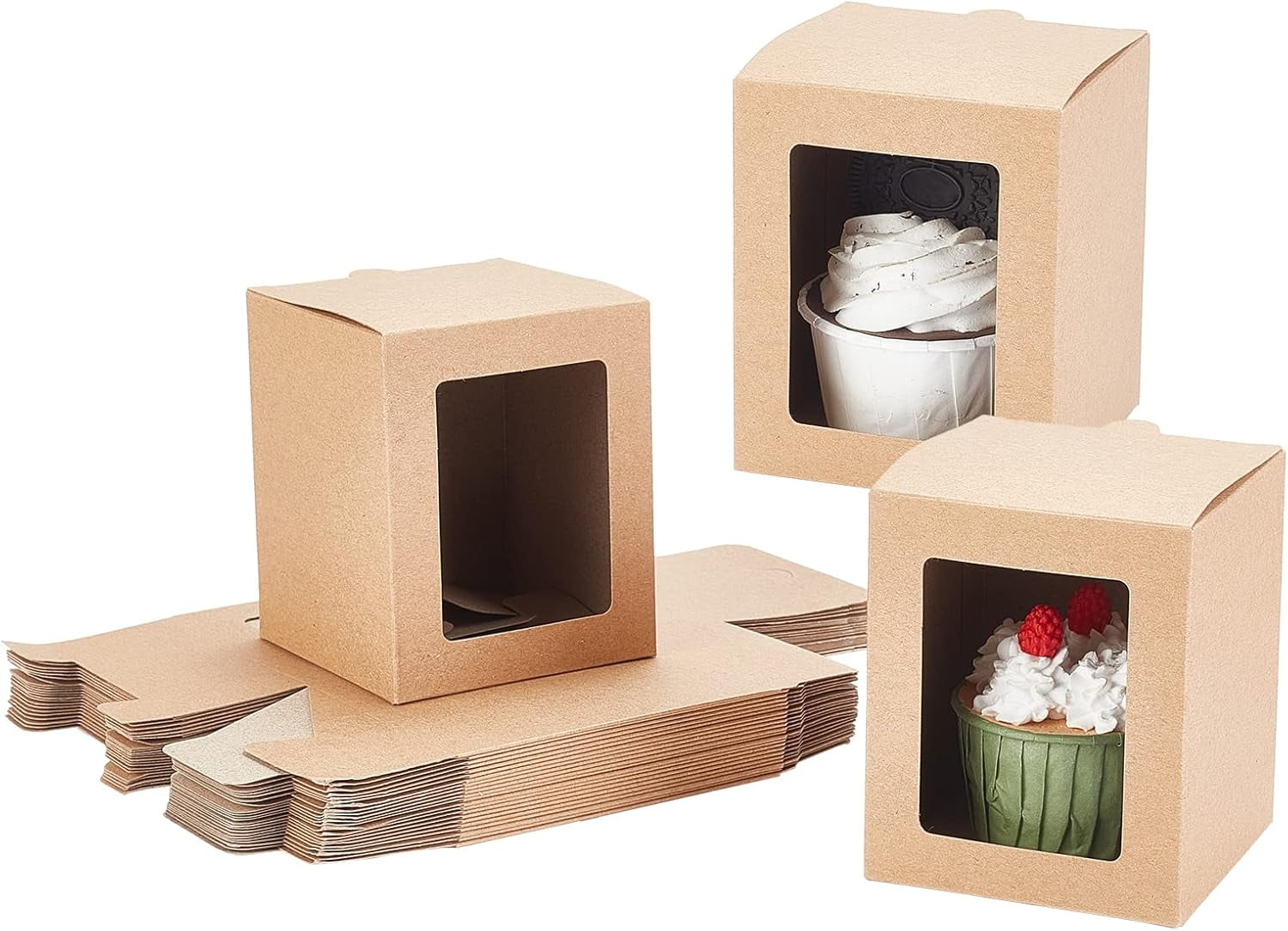 30pcs Kraft Paper Box with Window BrownGift Box Cube Packaging Boxes Soap Packaging Boxes for ...