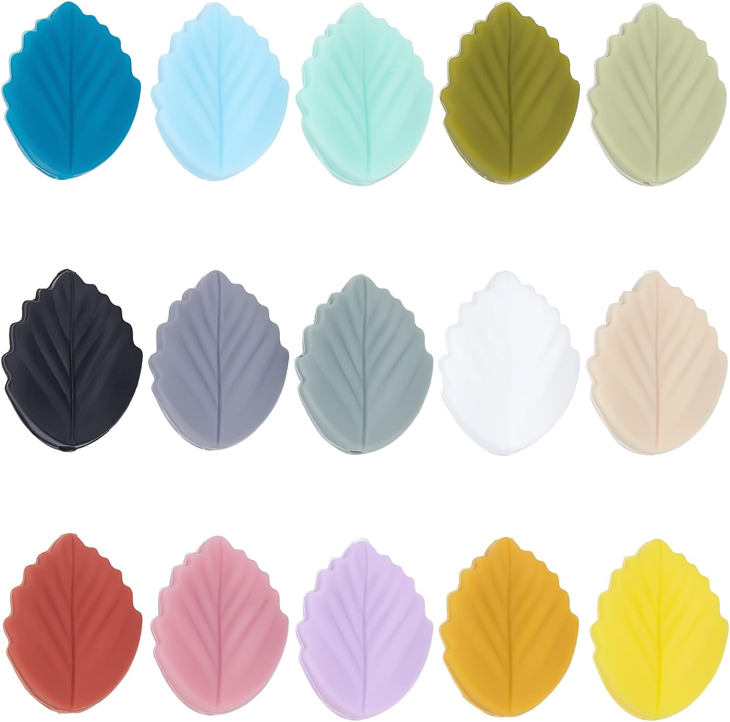30pcs Leaf Silicone Bead 15 Colors Tree Leaves Beads Charms Plant ...