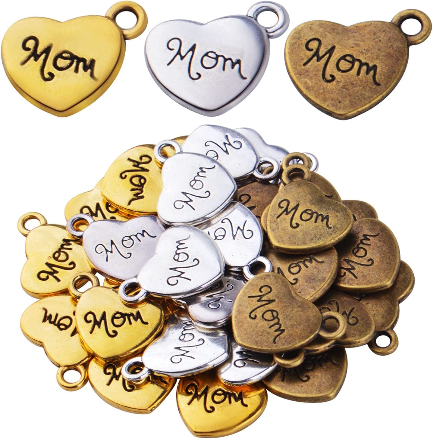 30pcs Love Heart Shaped Charms Pendant Alloy Heart Mom Charms Heart ...