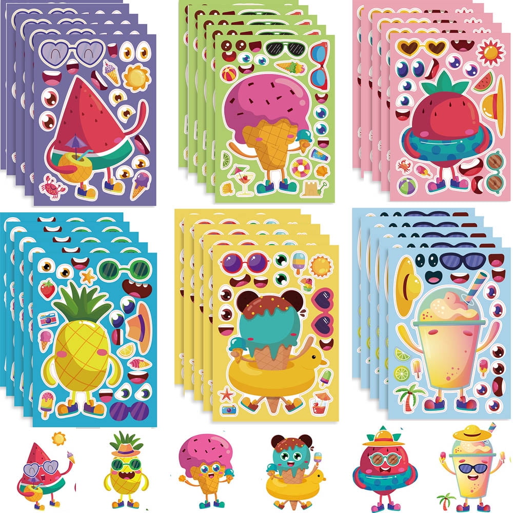 DOBIKULU 30pcs Make a Face Fruit Stickers for Kids, DIY Cartoon ...