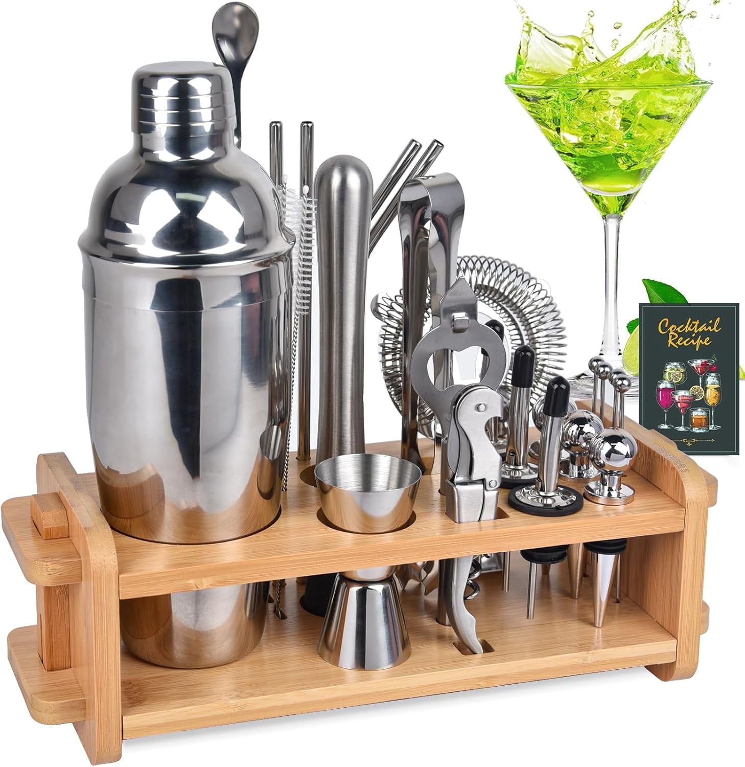 30pcs Mixology Bartender Kit with Stand, 25oz Bar Set Cocktail Shaker ...