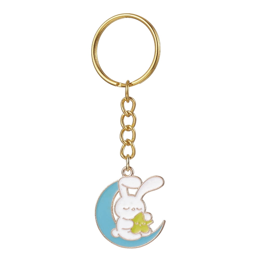 30pcs Moon with Rabbit Alloy Enamel Keychain with Iron Split Key Rings ...