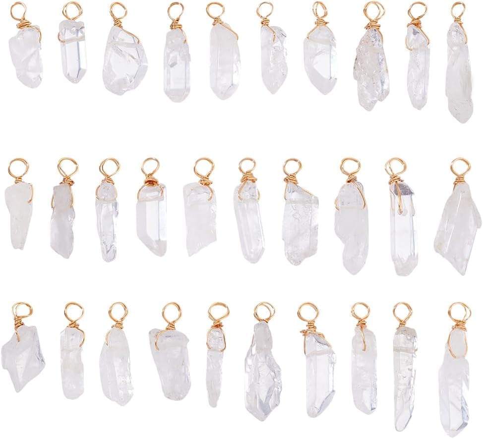 30pcs Natural Quartz Pendant 1 Inch Golden Copper Wire Wrapped Gemstone ...
