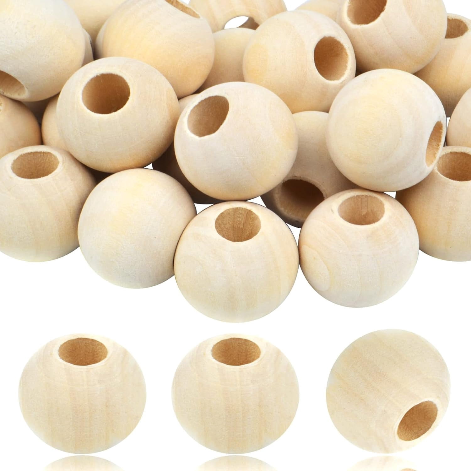 30pcs Natural Wood 25mm Round Wooden Beads, Hole: 10mm, Unfinished ...