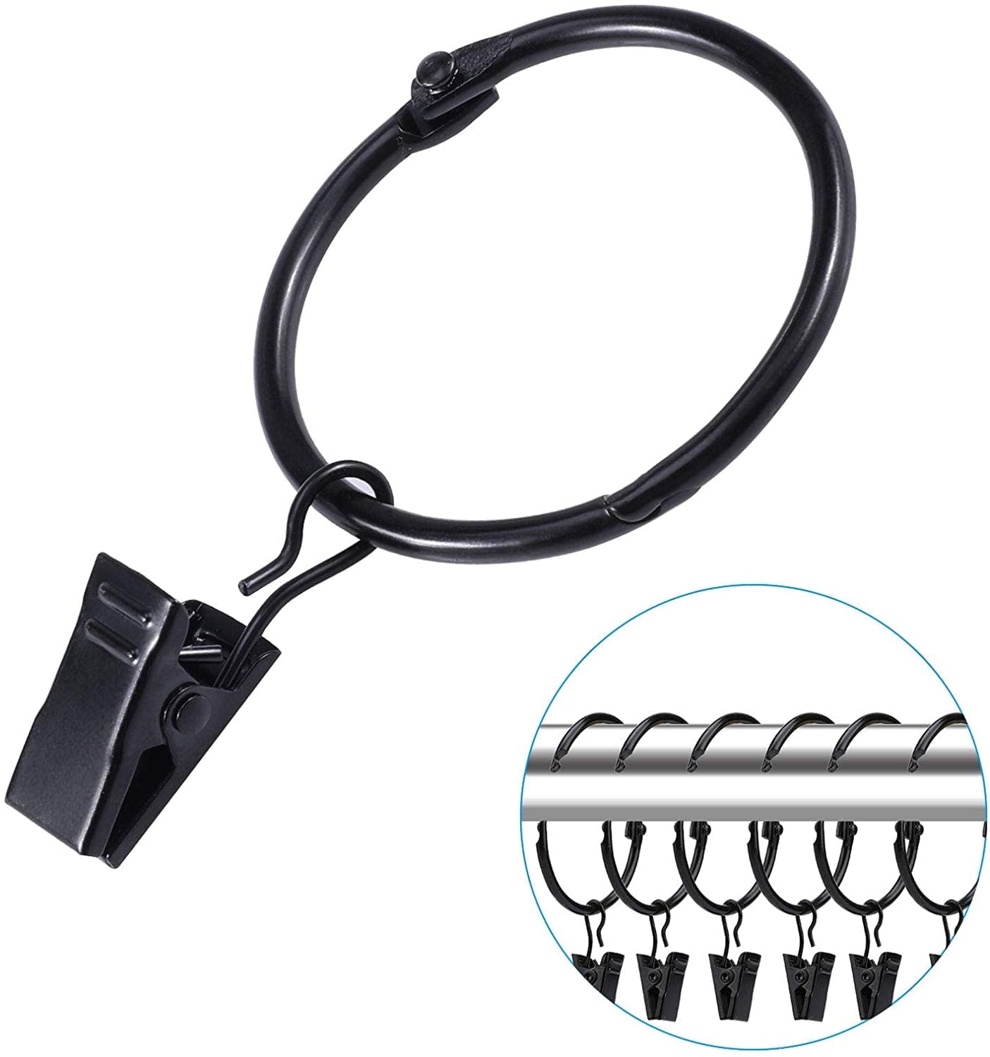 30pcs Openable Curtain Ring Stainless Steel Drapery Rings with Clips ...