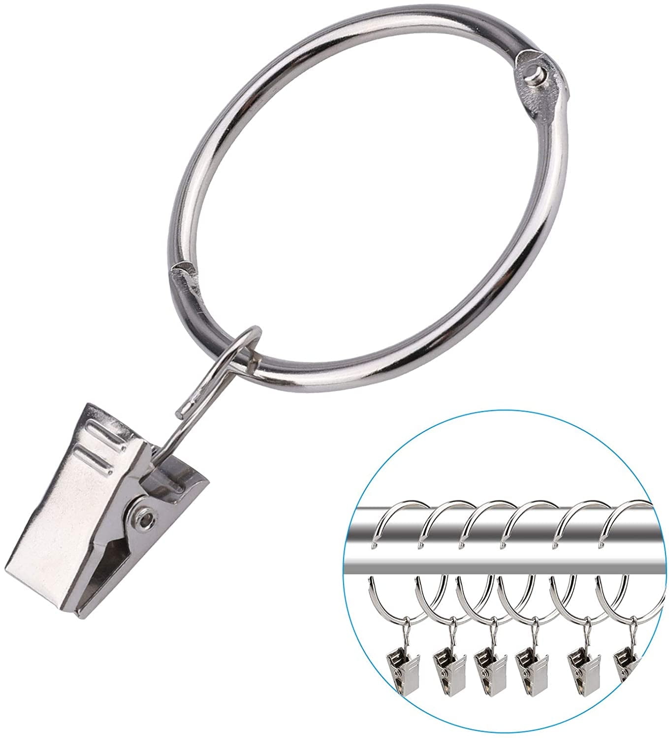 Ootsr 30pcs Openable Curtain Rings, Stainless Steel Drapery Rings with ...